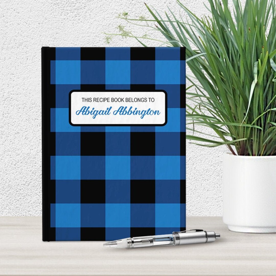Blue Buffalo Plaid Recipe Book Personalized Blue and Black - Etsy
