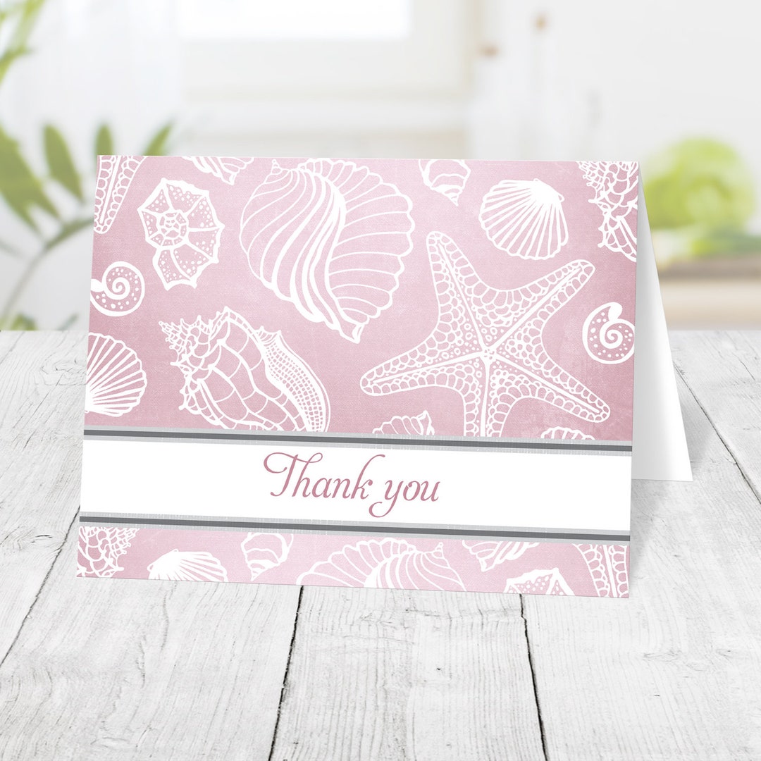 Pink Beach Thank You Cards, Pink Seashell Pattern With Gray - Printed ...