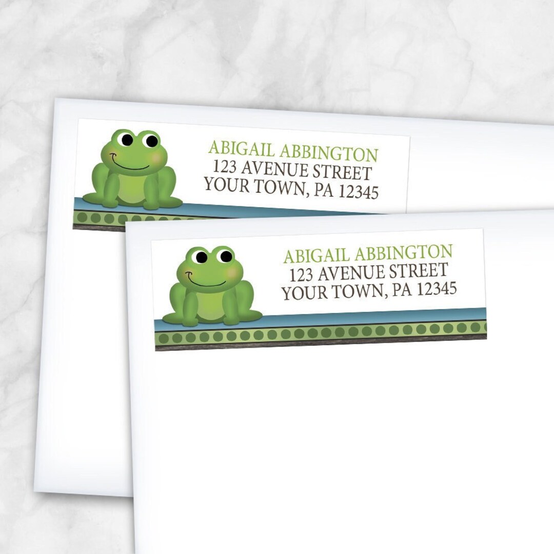 Cute Frog Address Labels, Rustic Wood Green Froggy With Blue Brown ...