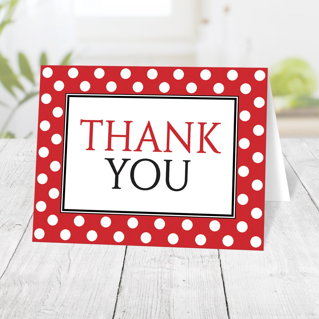 Red Polka Dot Thank You Cards, Black White - Printed - Etsy