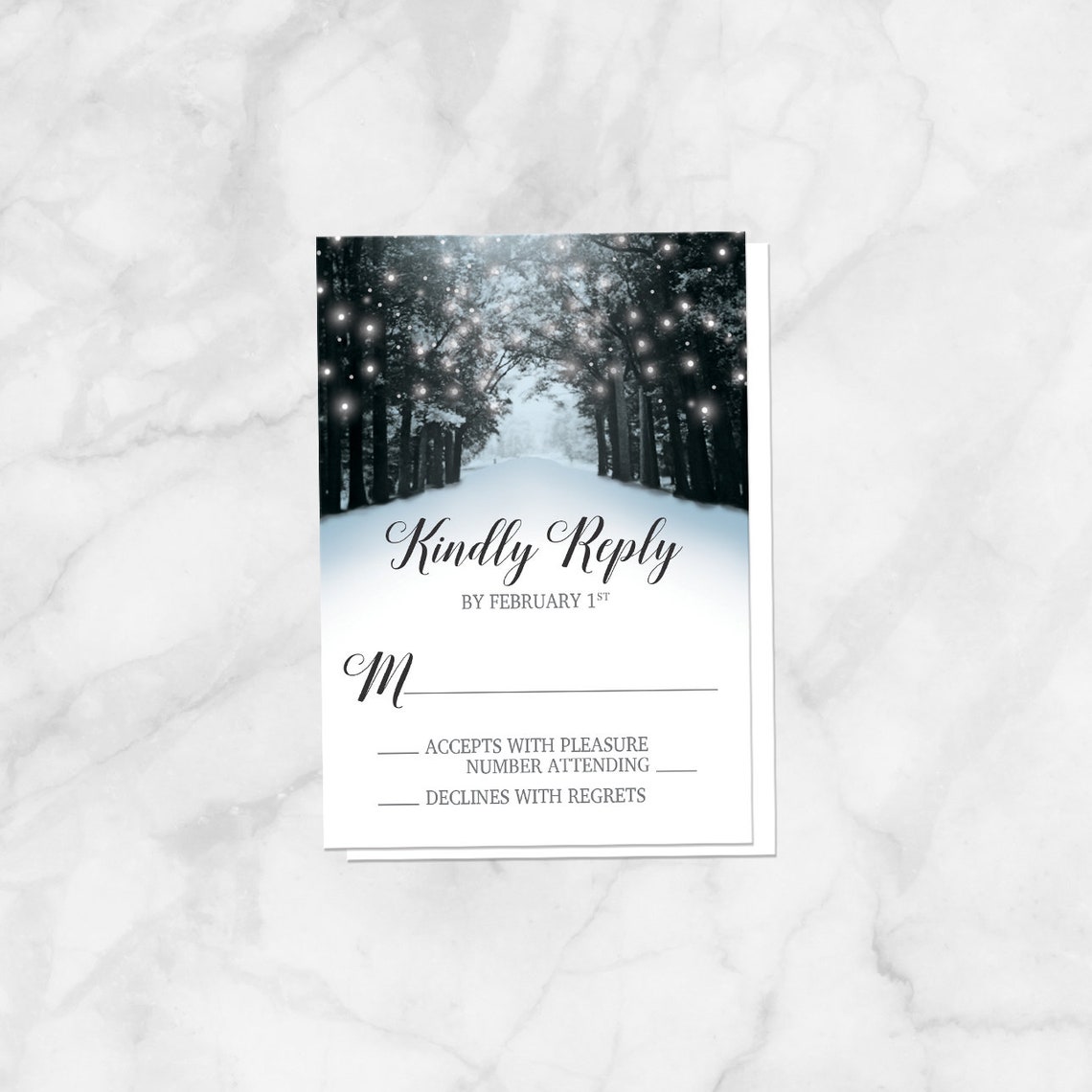 Winter Wedding Invitations Snowy Road Tree Lights Winter | Etsy