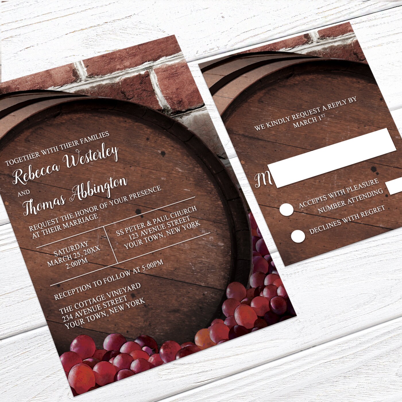 Wine Barrel Vineyard Wedding Invitations Rustic Country Winery Design ...