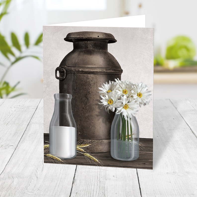 Rustic Dairy Farm Note Cards, Country Antique Milk Can and Daisies ...
