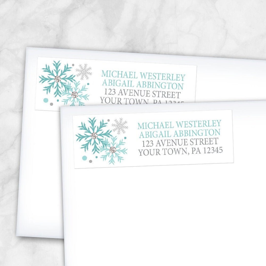 Winter Address Labels, Teal Silver Snowflake on White - Printed - Etsy