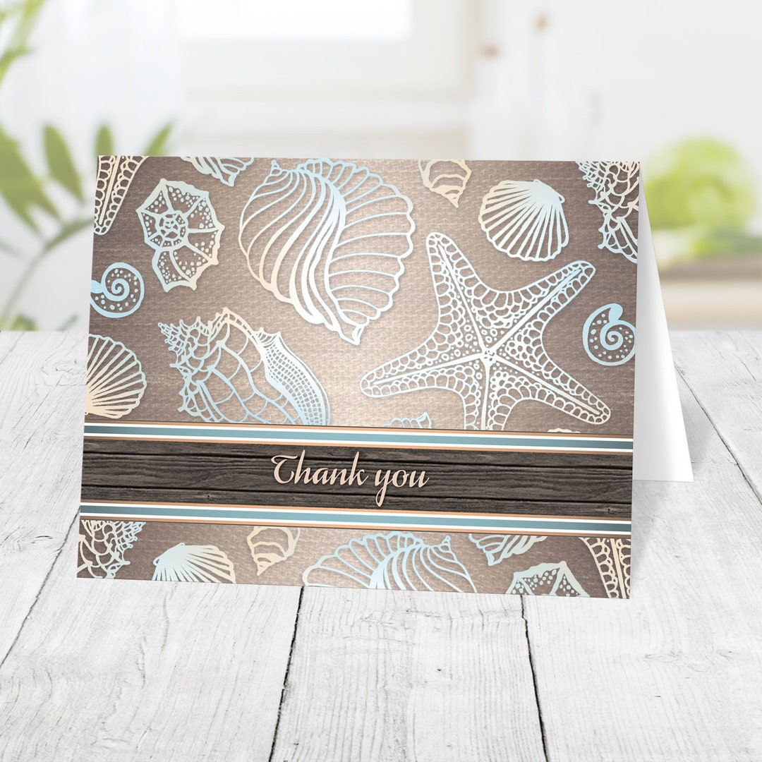 Rustic Beach Thank You Cards, Wood Seashell, Folded - Printed - Etsy