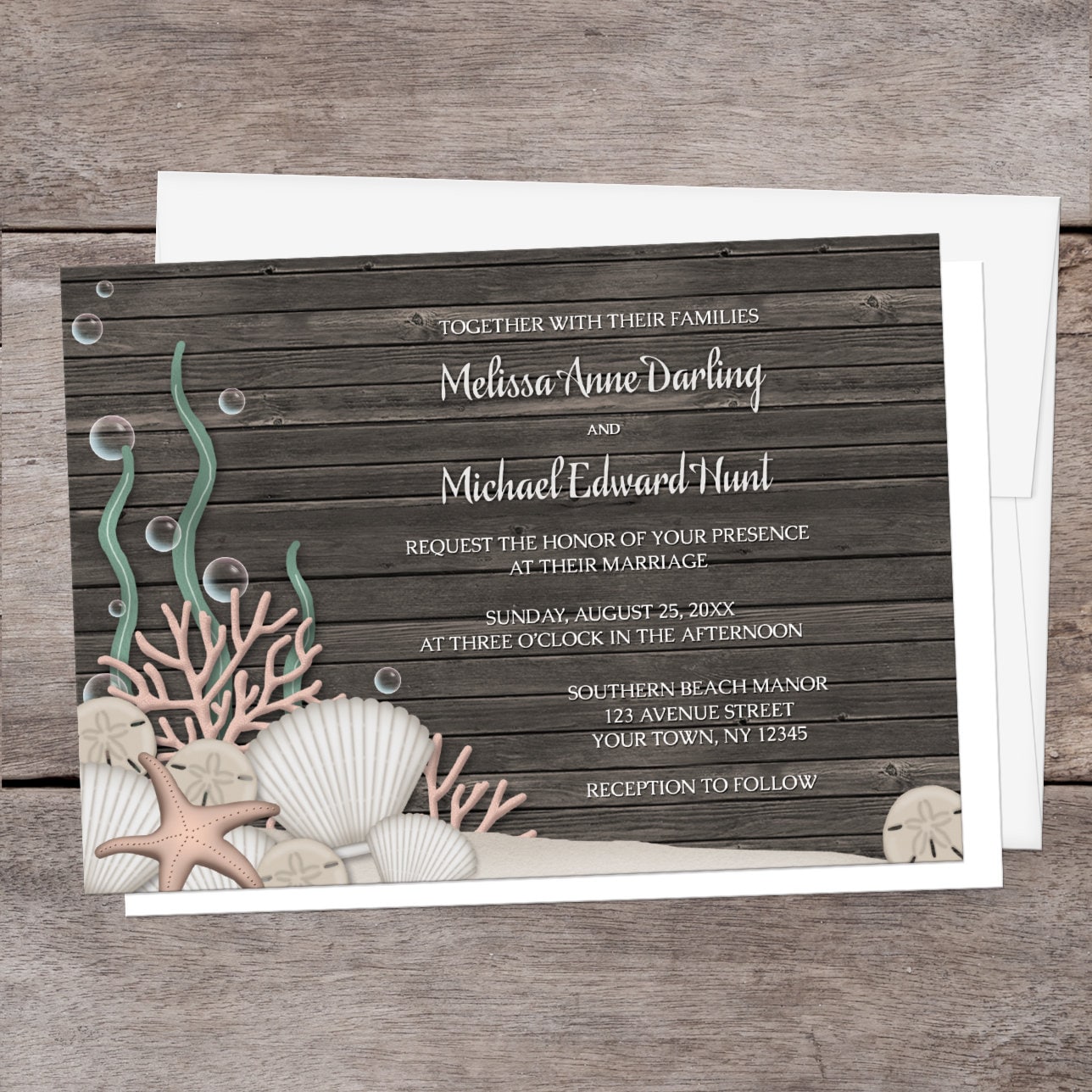 Rustic Beach Wedding Invitations: Seashells, Sand, Wood (printed) - Etsy