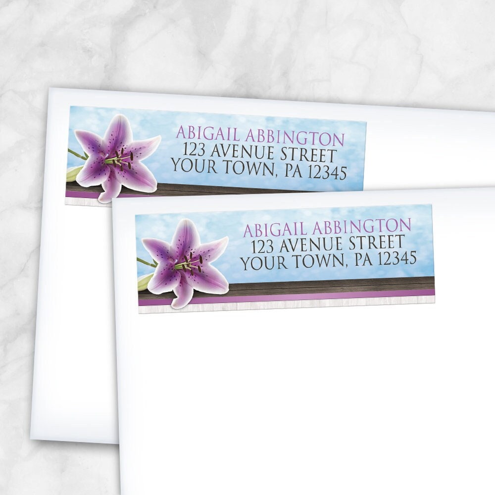 Purple Lily Address Labels Pretty Floral and Wood Design With - Etsy
