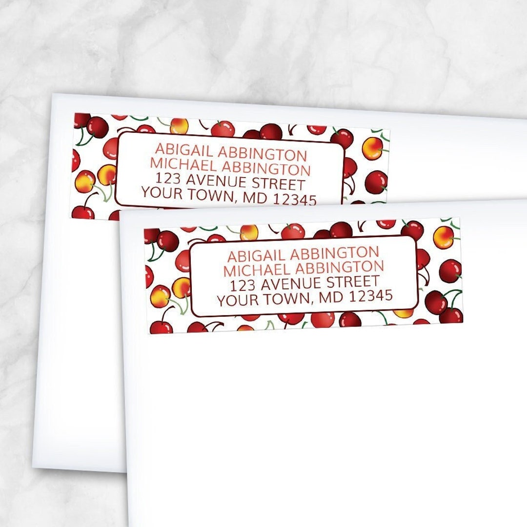 Red Cherries Address Labels, Cute Red Cherry Fruit Pattern - Printed ...