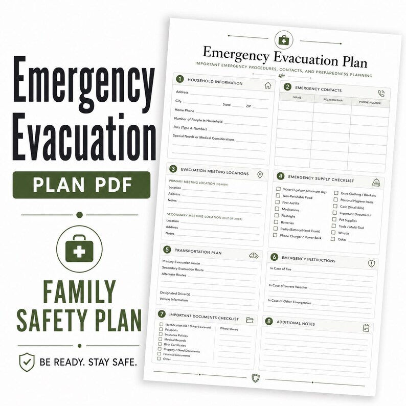 Emergency Evacuation Plan Printable | Family Safety Preparedness PDF ...