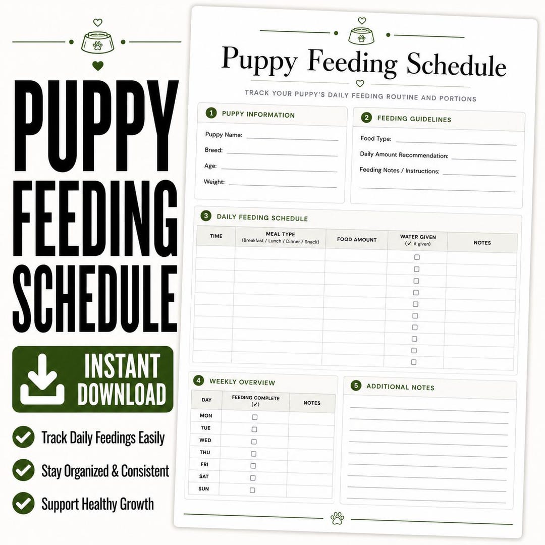 Puppy Feeding Schedule Printable | Puppy Care Planner PDF | Feeding ...