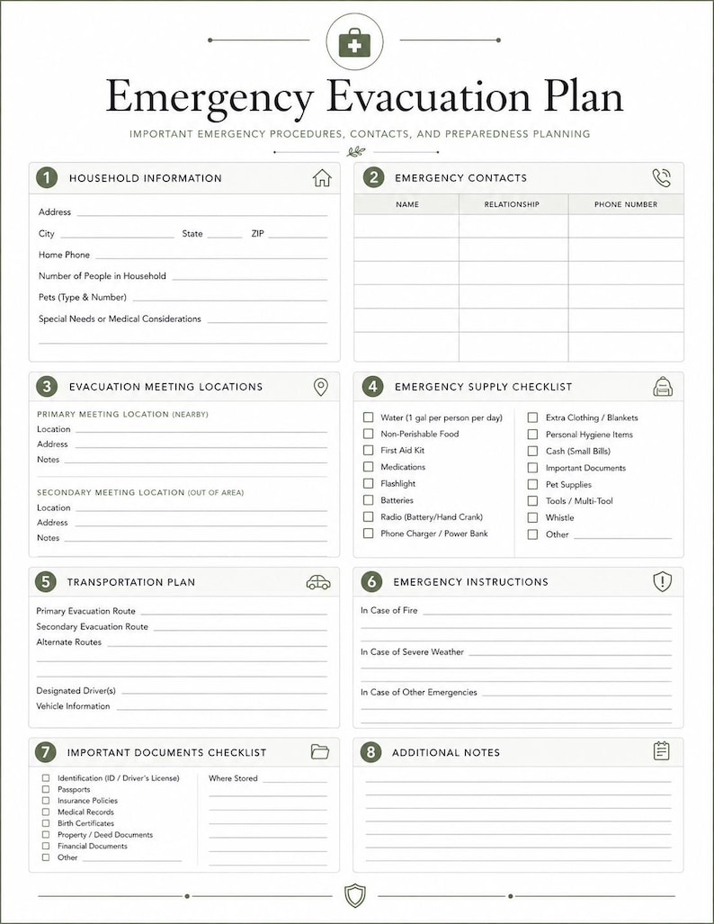 Emergency Evacuation Plan Printable | Family Safety Preparedness PDF ...