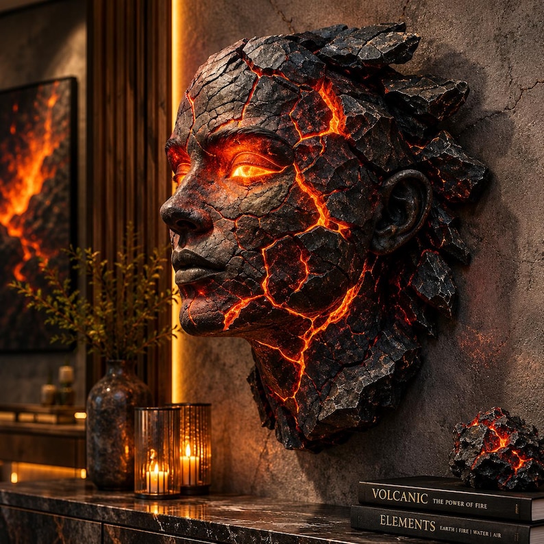 Cracked Soul LED Wall Decor Gothic Resin Face Sculpture Lava Glow Light ...