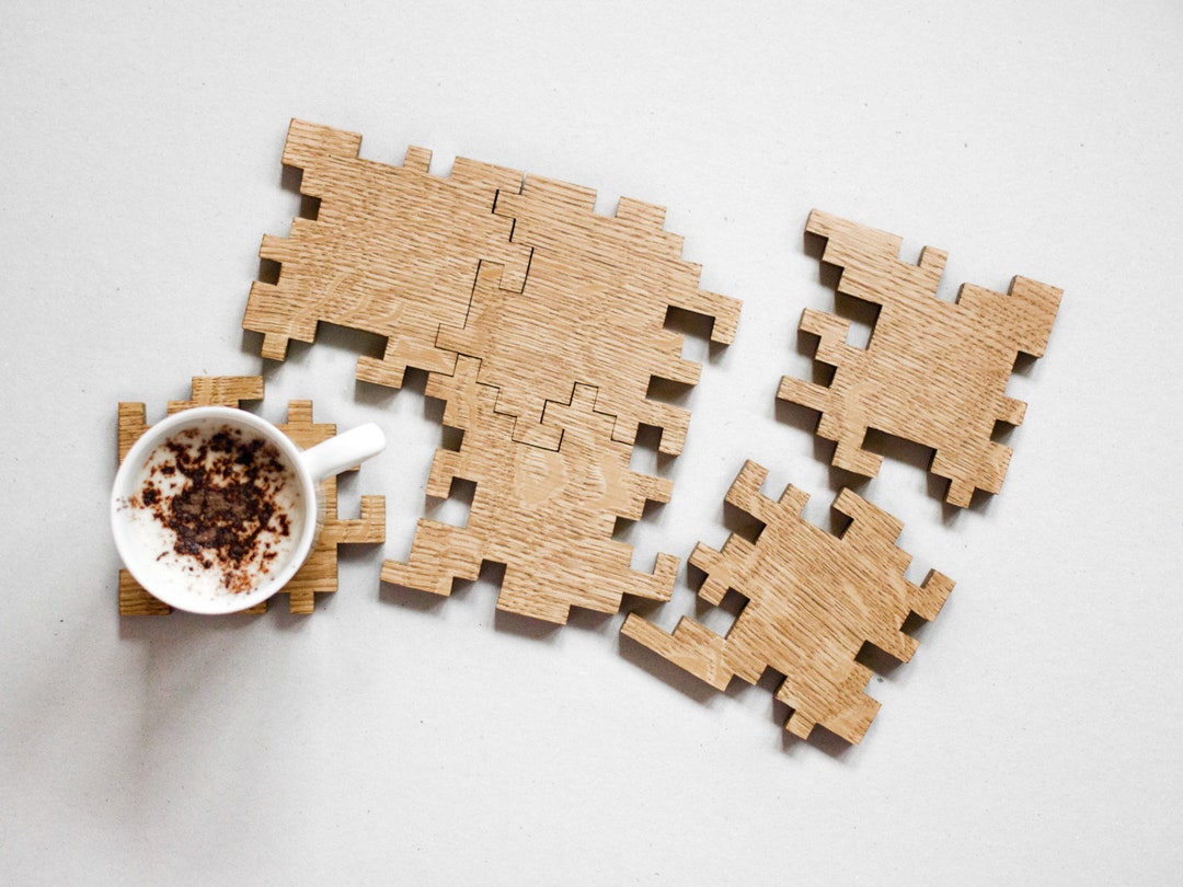 Oak Puzzle Coasters - Drink Coasters - Geometric - Interlocking Puzzle ...