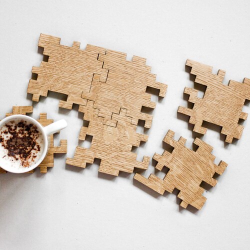 Oak Puzzle Coasters Drink Coasters Geometric - Etsy