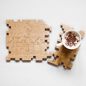 Oak Puzzle Coasters - Drink Coasters - Geometric - Interlocking Puzzle ...