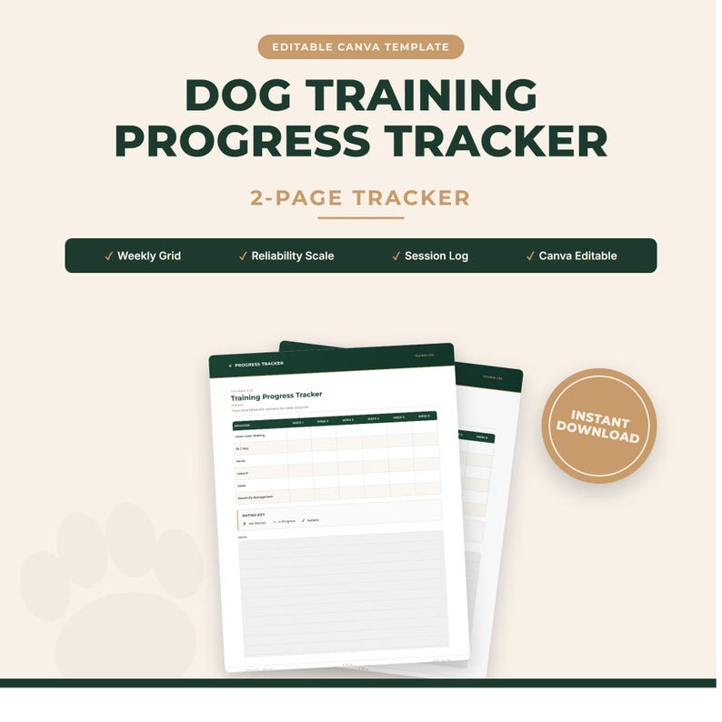 Dog Training Log Canva Template | Weekly Reliability Grid | Session ...