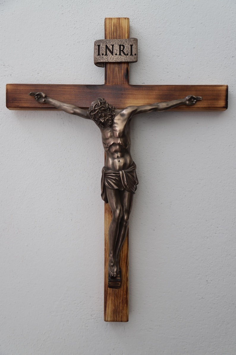 Bronze, Wooden Crucifix Wall Cross – Catholic Bronze Jesus Corpus ...