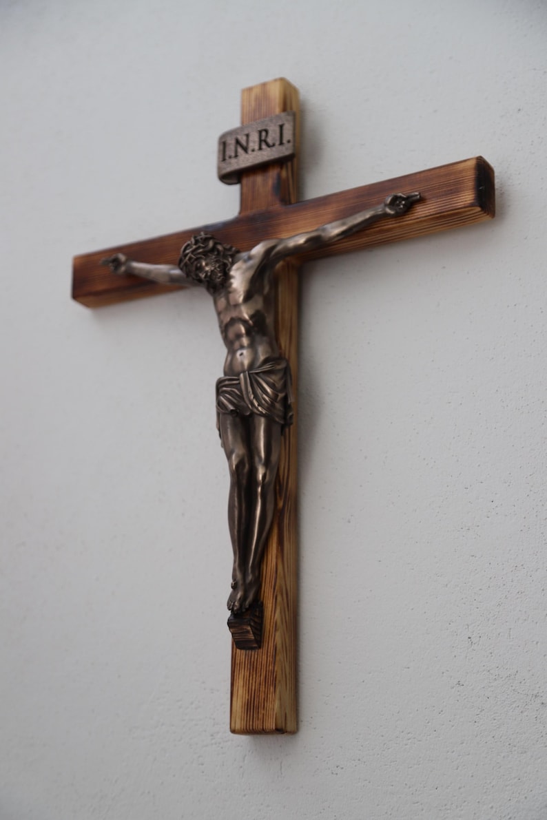 Bronze, Wooden Crucifix Wall Cross – Catholic Bronze Jesus Corpus ...