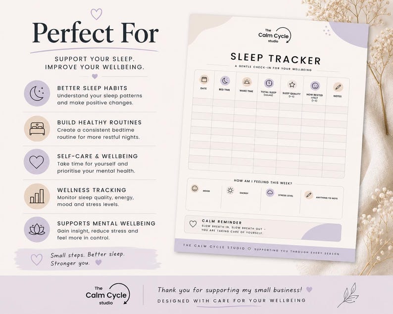Sleep Tracker Printable PDF | A4 Sleep Log | Sleep Quality Journal ...