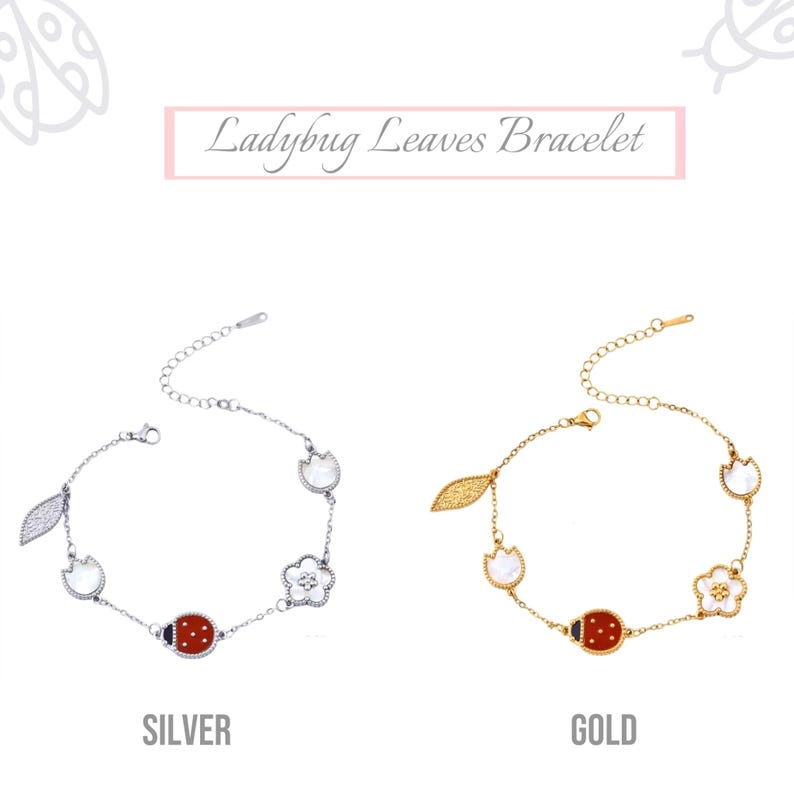 Ladybug & Leaf Bracelet | Gold and Silver Charm Anklet | Nature Lover ...