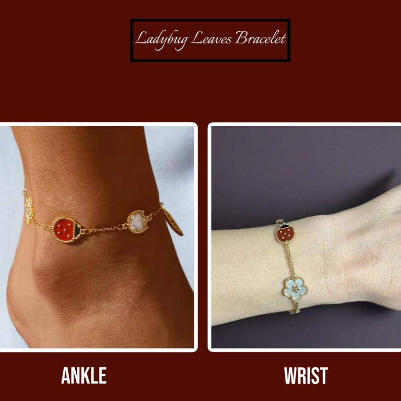 Ladybug & Leaf Bracelet | Gold and Silver Charm Anklet | Nature Lover ...