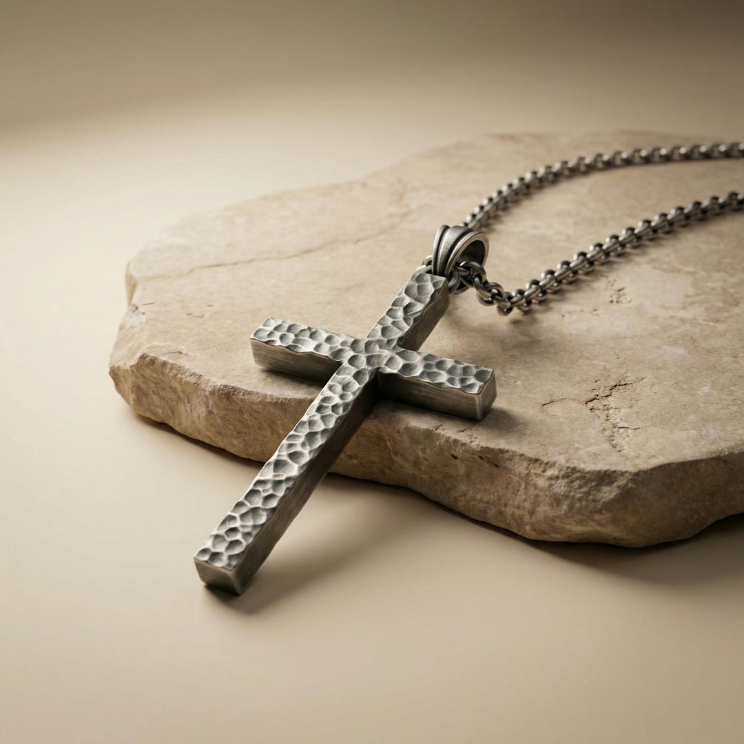 925 Sterling Silver Hammered Cross Necklace, Oxidized Textured Crucifix ...