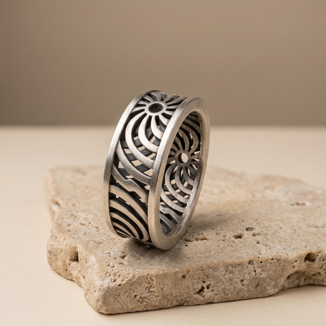 Spiral Ring 925 Sterling Silver, Geometric Openwork Band, Handcrafted ...