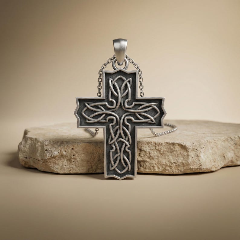 925 Sterling Silver Celtic Cross Necklace, Oxidized Knotwork Crucifix ...