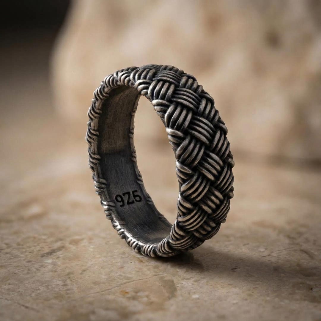 Woven Ring 925 Sterling Silver, Basketweave Wedding Band, Criss Cross ...
