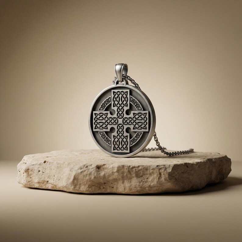 925 Sterling Silver Celtic Cross Medallion, Oxidized Knotwork Shield ...