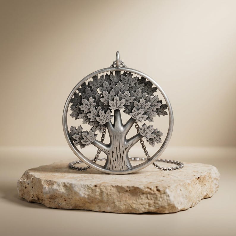 925 Sterling Silver Tree of Life Necklace, Oxidized Maple Leaf Pendant ...