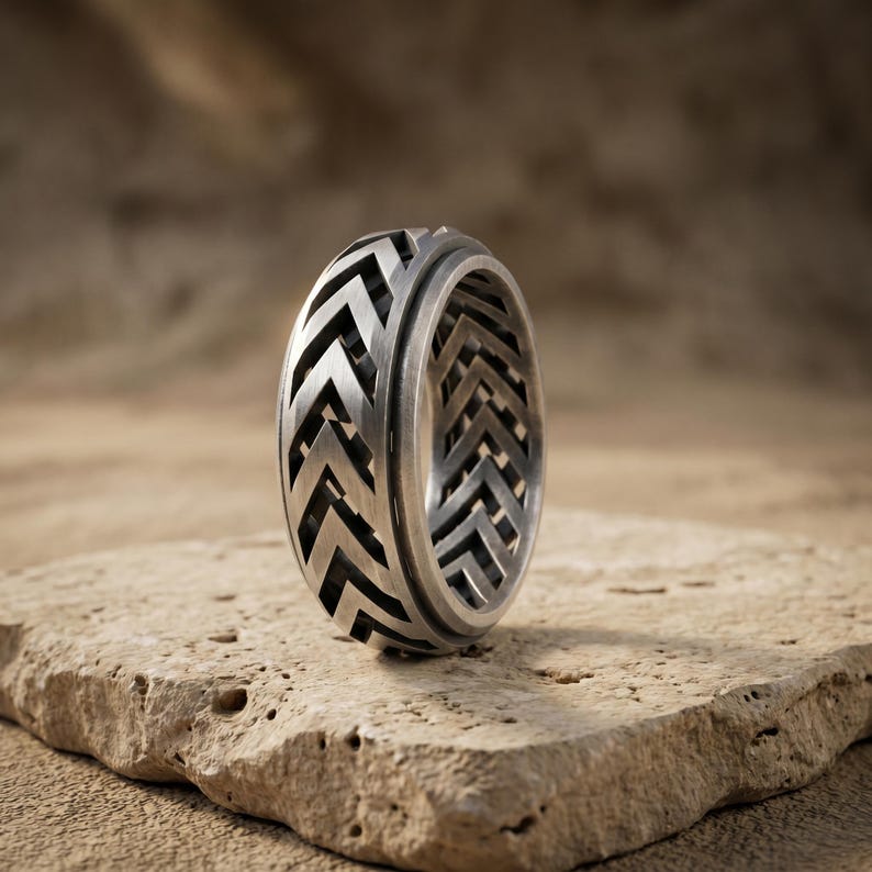 Chevron Spinner Ring - Handcrafted Oxidized Sterling Silver Band - Etsy