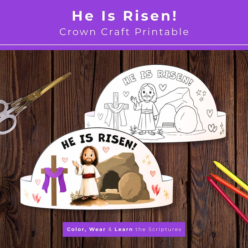 He is Risen Printable Easter Crown Craft for Kids | Sunday School & VBS ...