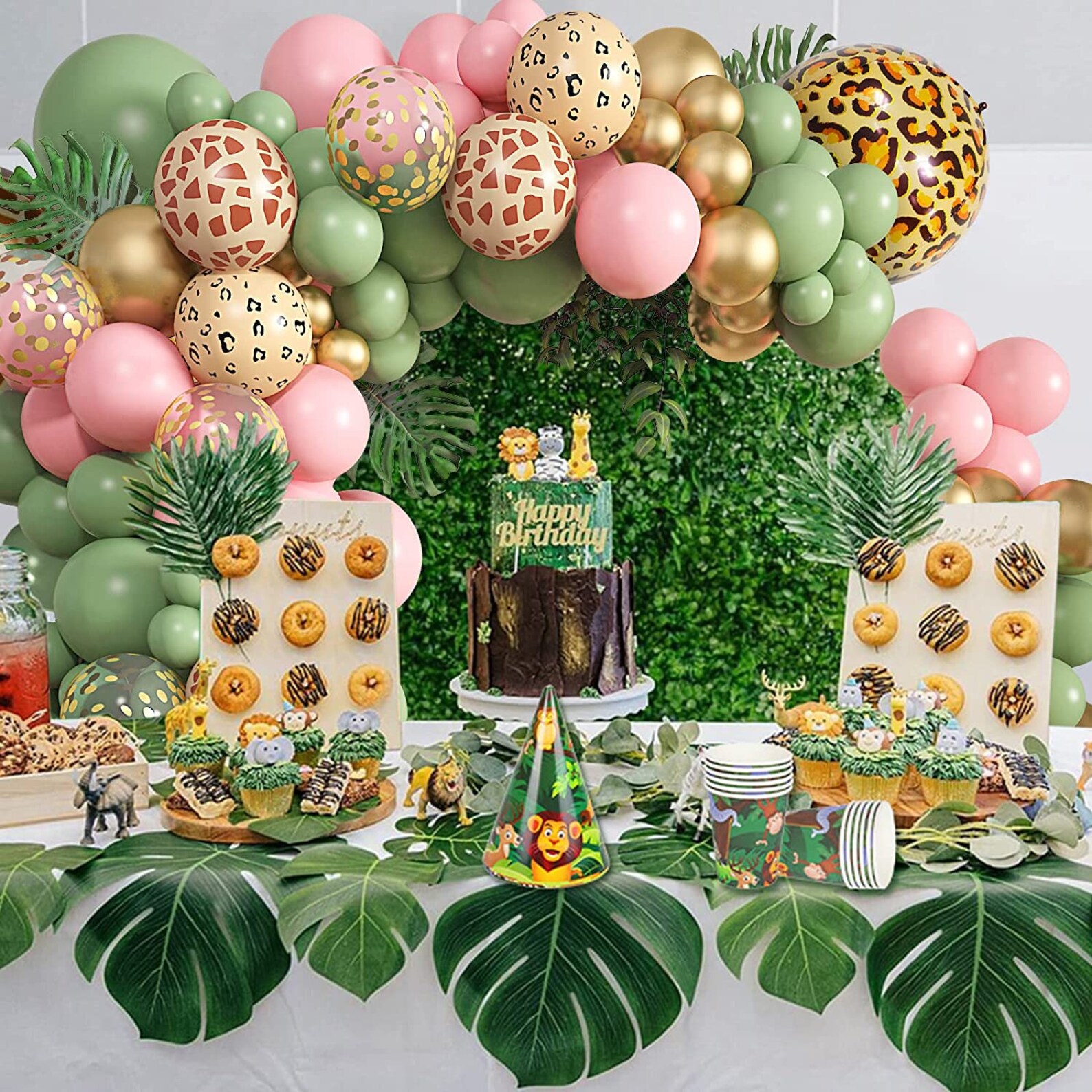 Sage Green Pink Balloons Arch Garland Kit Safari Animal - Etsy