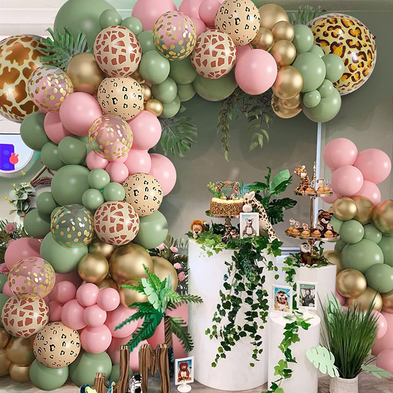 Sage Green Pink Balloons Arch Garland Kit Safari Animal - Etsy