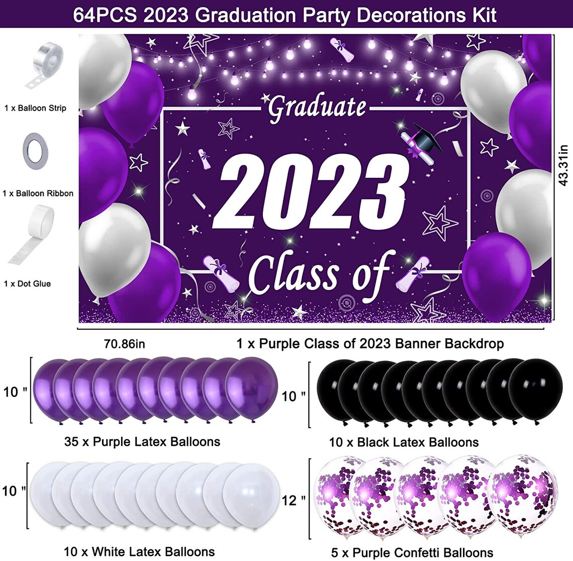 Graduation Purple Black Balloons Garland Kit 2023 Graduation - Etsy