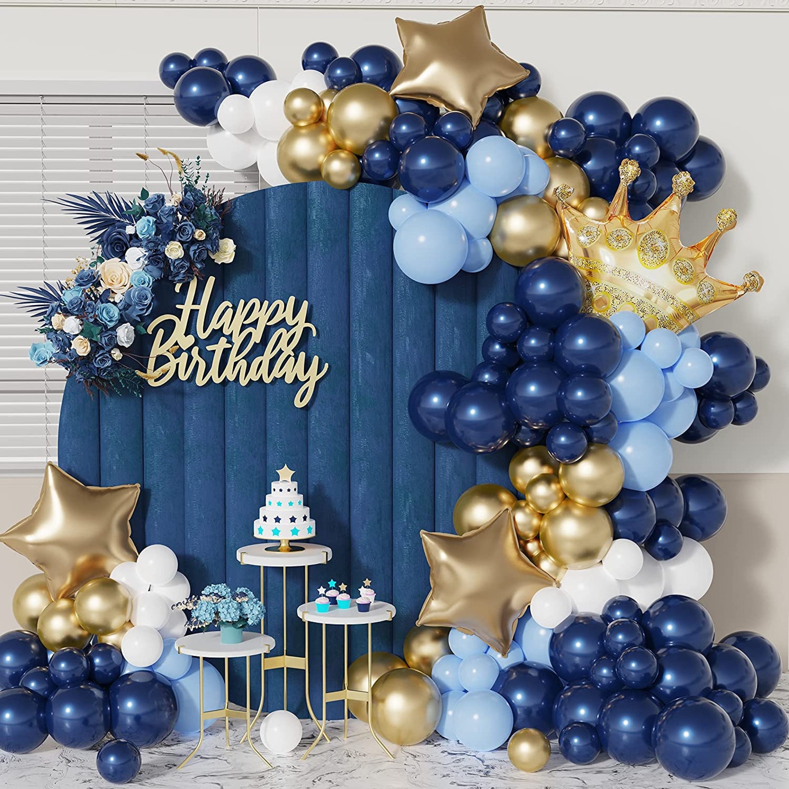 Navy Blue Gold White Balloon Garland Arch Kit for Boy Birthday - Etsy