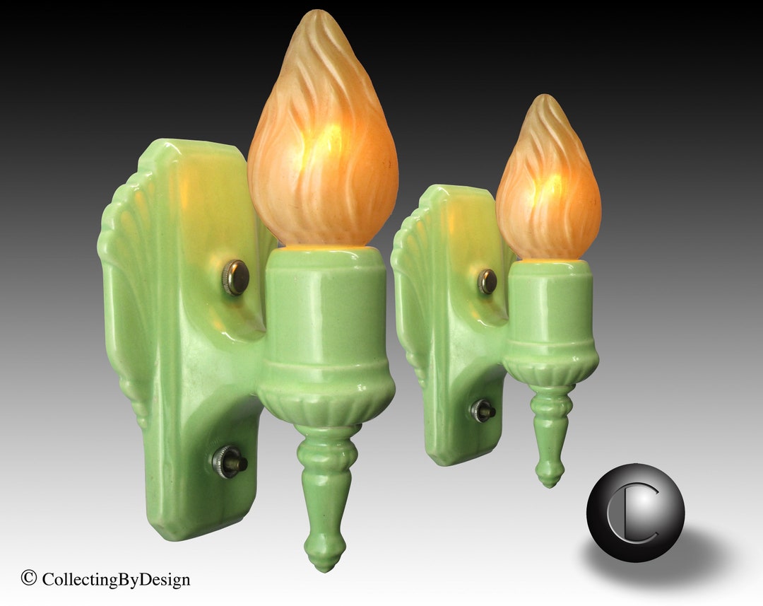 PAIR Green Porcelier Classic Art Deco Porcelain Sconce Fixtures C.1930 ...