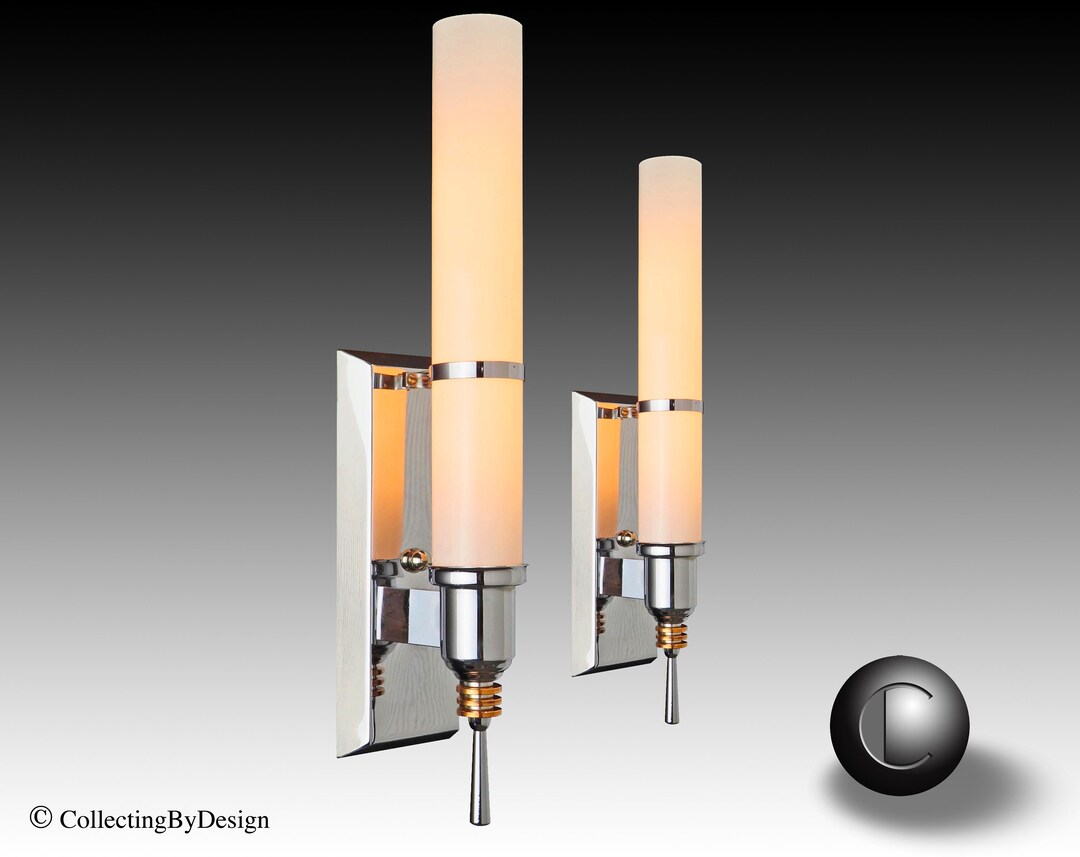 PAIR Tall Streamline Art Deco Chrome Cylinder Sconces C.1935 - Etsy