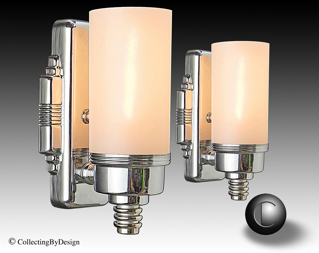 PAIR Streamline Art Deco Chrome Sconces With Cylinder Shades C.1936 ...