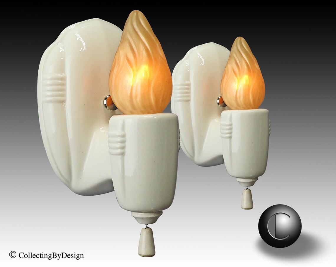 PAIR Porcelier Streamline Art Deco Porcelain Sconces Light - Etsy