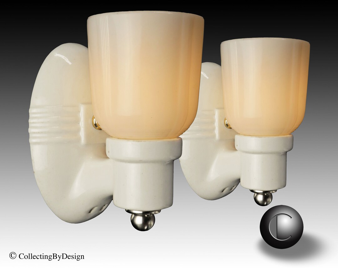 PAIR Porcelier Oval Streamline Art Deco Porcelain Sconces C.1938 ...