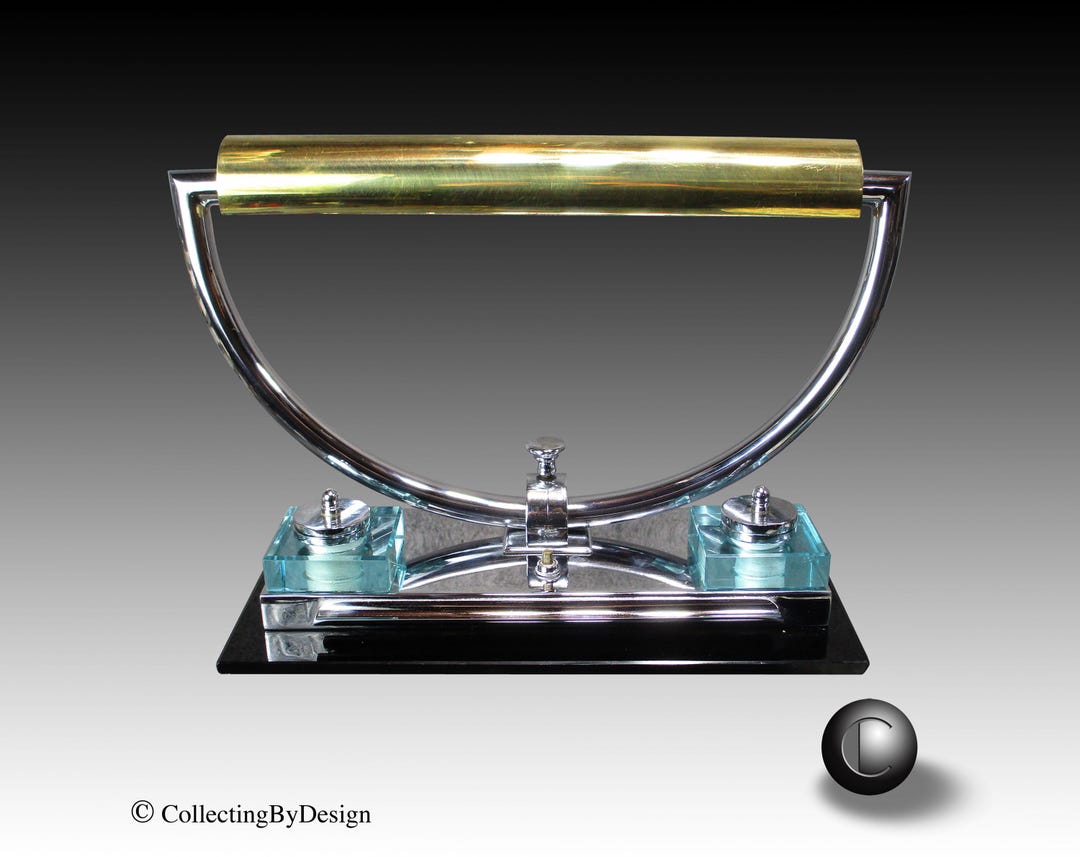 Vintage Art Deco Lamp Desk Set of Chrome/brass/glass C.1925 France ...