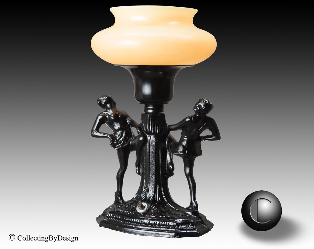 Vintage Flapper Dancers Art Deco Lamp With Custard Shade C.1930 ...