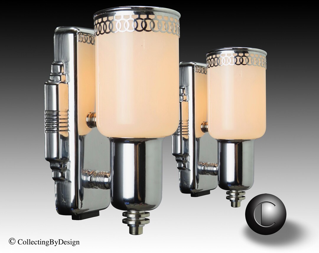 PAIR Streamline Art Deco Chrome Sconces With Cylinder Shades C.1937 ...