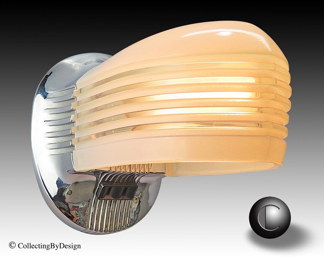 Vintage Streamline Art Deco Chrome Glass Shade Sconce Fixture C.1939 ...