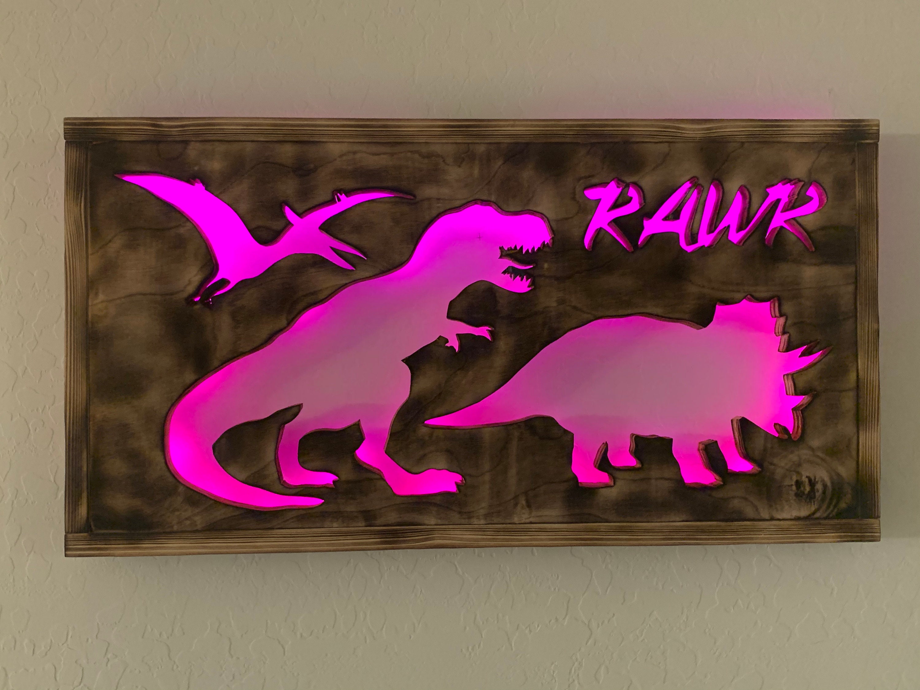 Custom Dinosaur LED Wood Sign - Etsy
