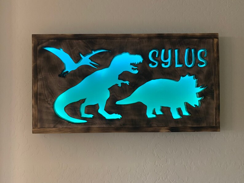 Custom Dinosaur LED Wood Sign - Etsy