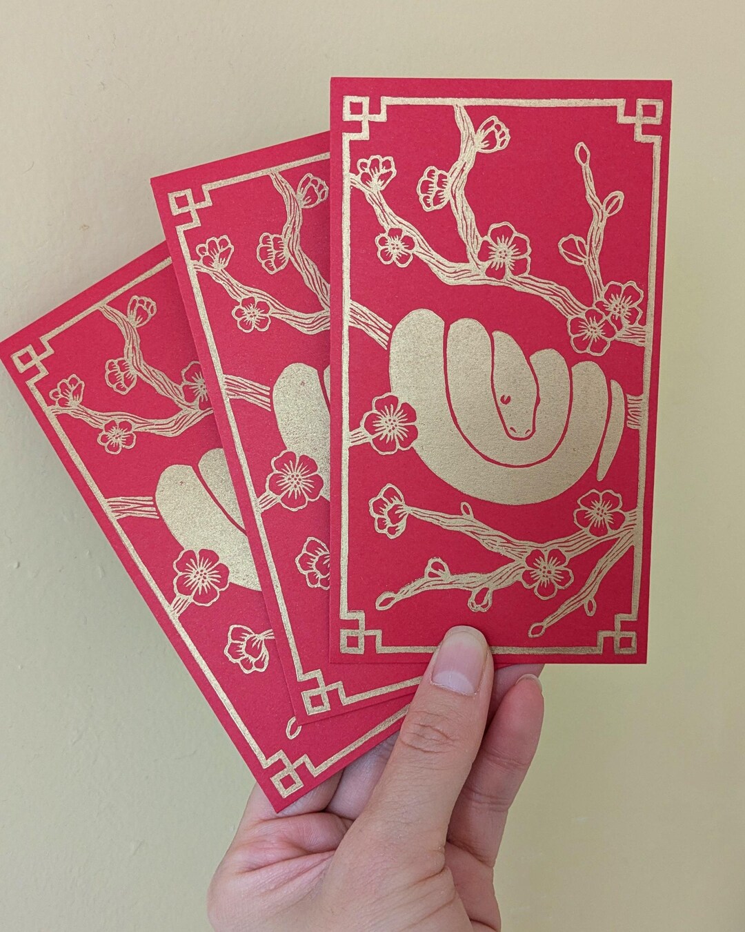 Charity Linocut Print "year of the Snake" 3.125x5.5 Red Envelope - Etsy