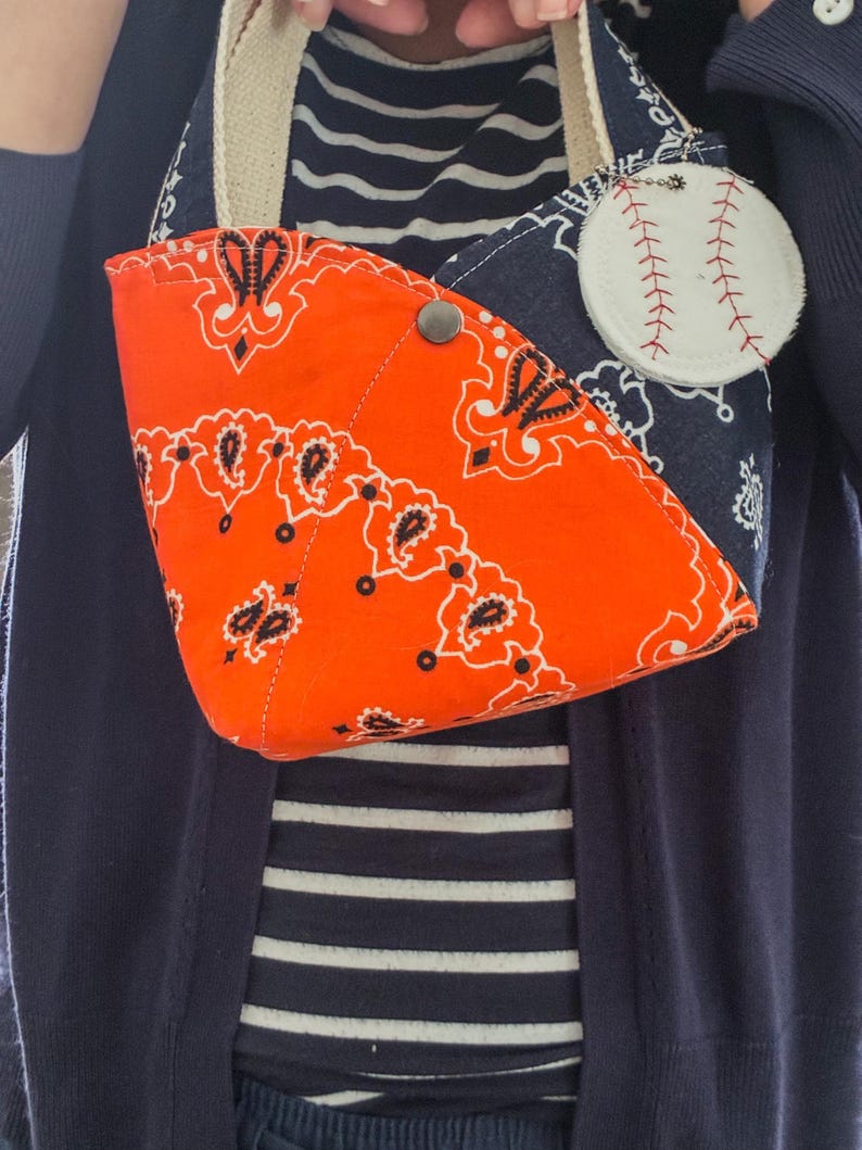 Bandana Purse | Orange and Navy Mini Bag | Baseball Fan Handbag ...